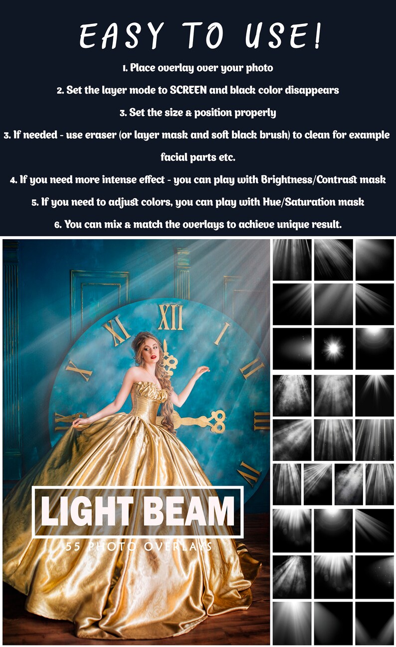 Light Beam Overlays Realistic Light Overlays Photoshop Sun Overlays ...