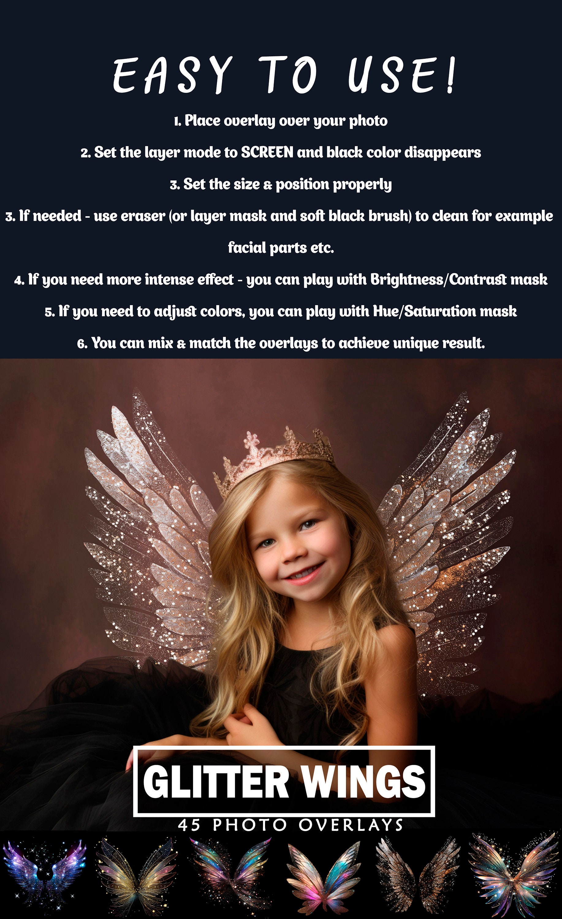 Glitter Wings Overlays Photo Editing Wings Angel Overlays Butterfly ...