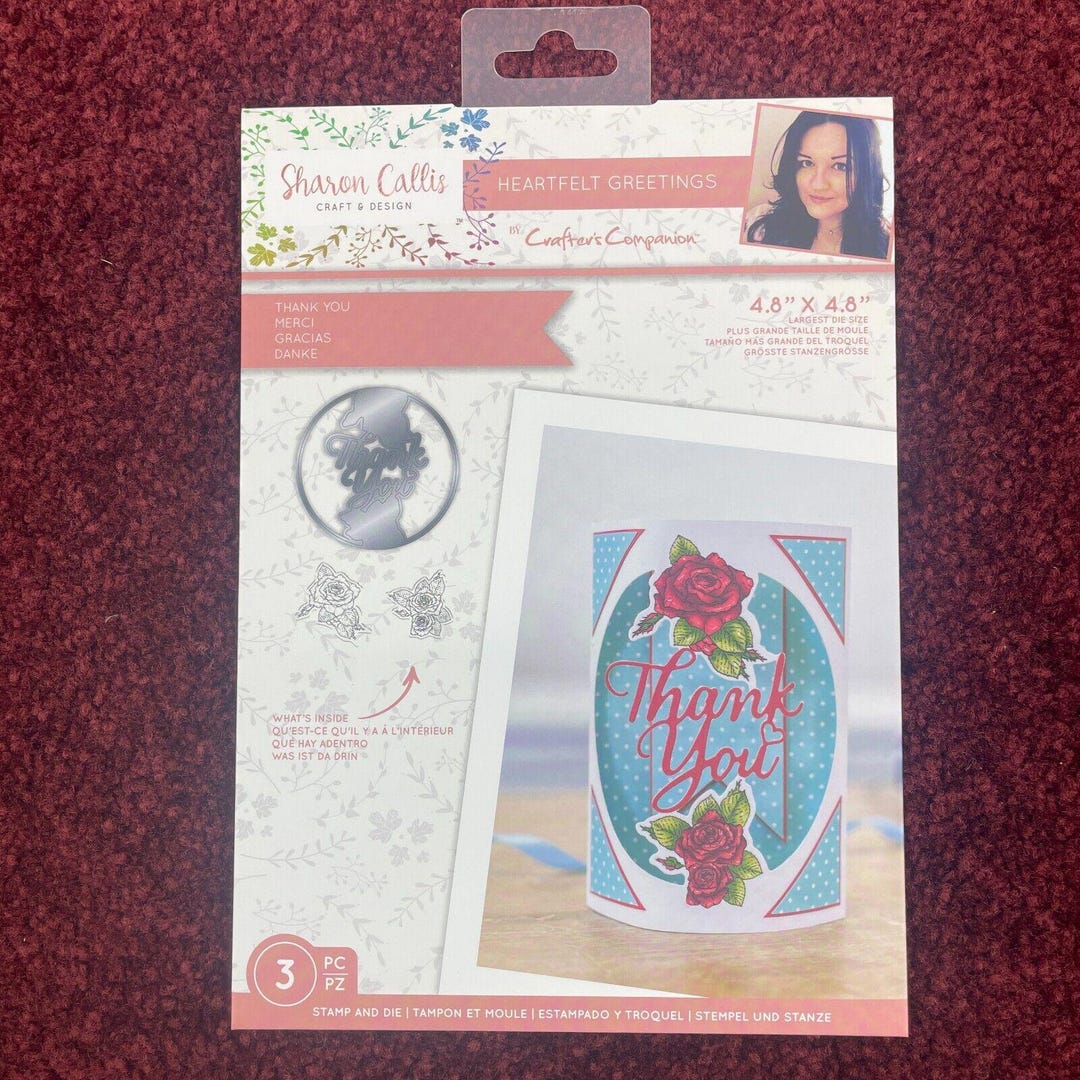 Crafters Companion Large Die Thank You Rose Flower Greetings Heart ...
