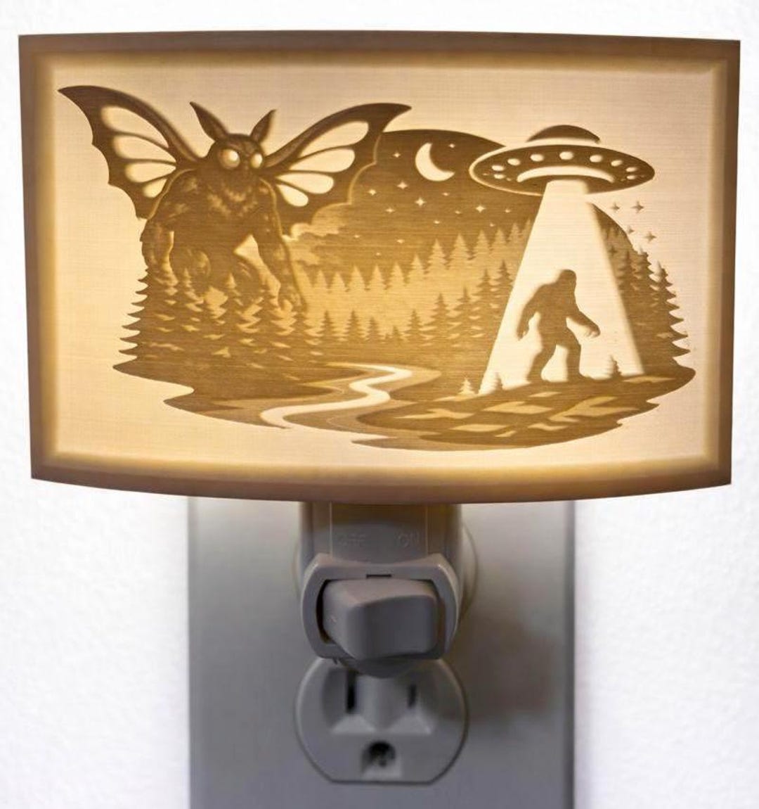 Big Foot Mothman UFO Night Light - Cryptid Folklore Gifts Moth Man ...