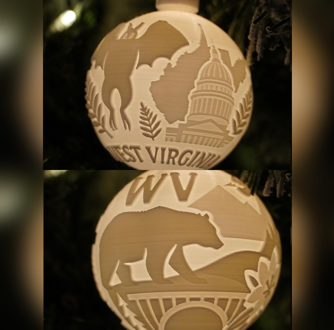 West Virginia Ornament - 3D Printed Lithophane - Mothman State Capital ...