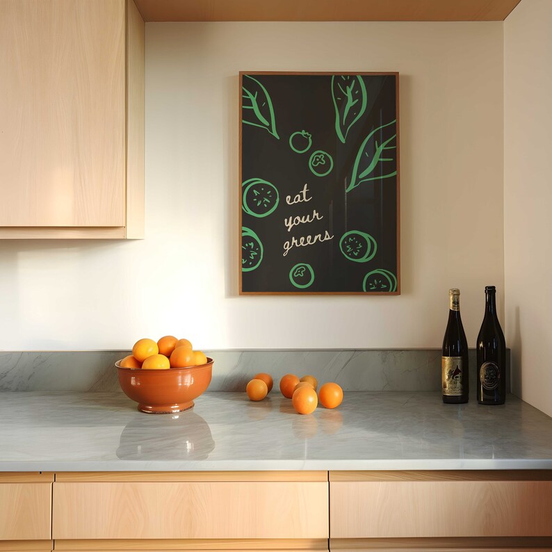 Eat Your Greens Print Funny Vegetable Poster Aesthetic Kitchen Decor ...
