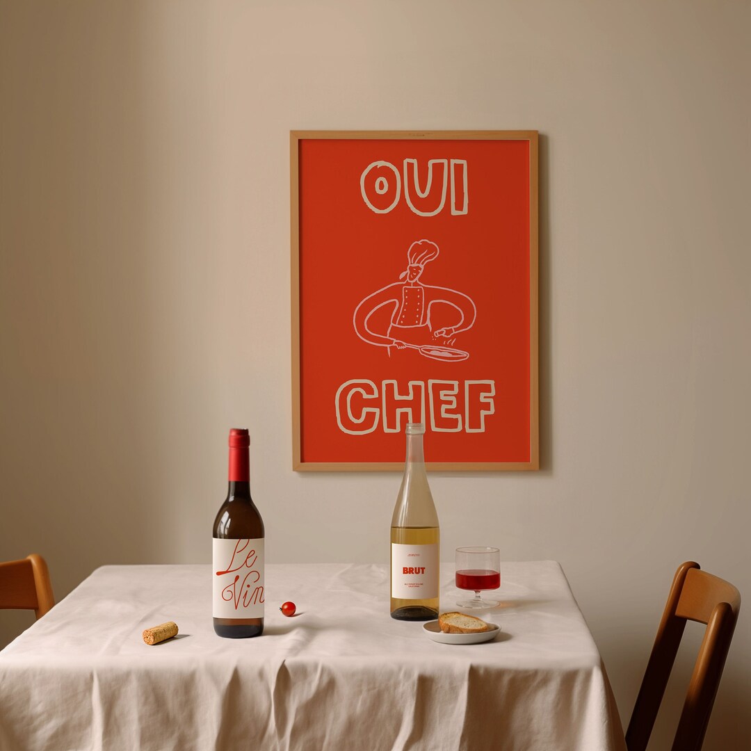 Oui Chef Print Cooking Poster Trendy Kitchen Wall Art Chef Poster ...