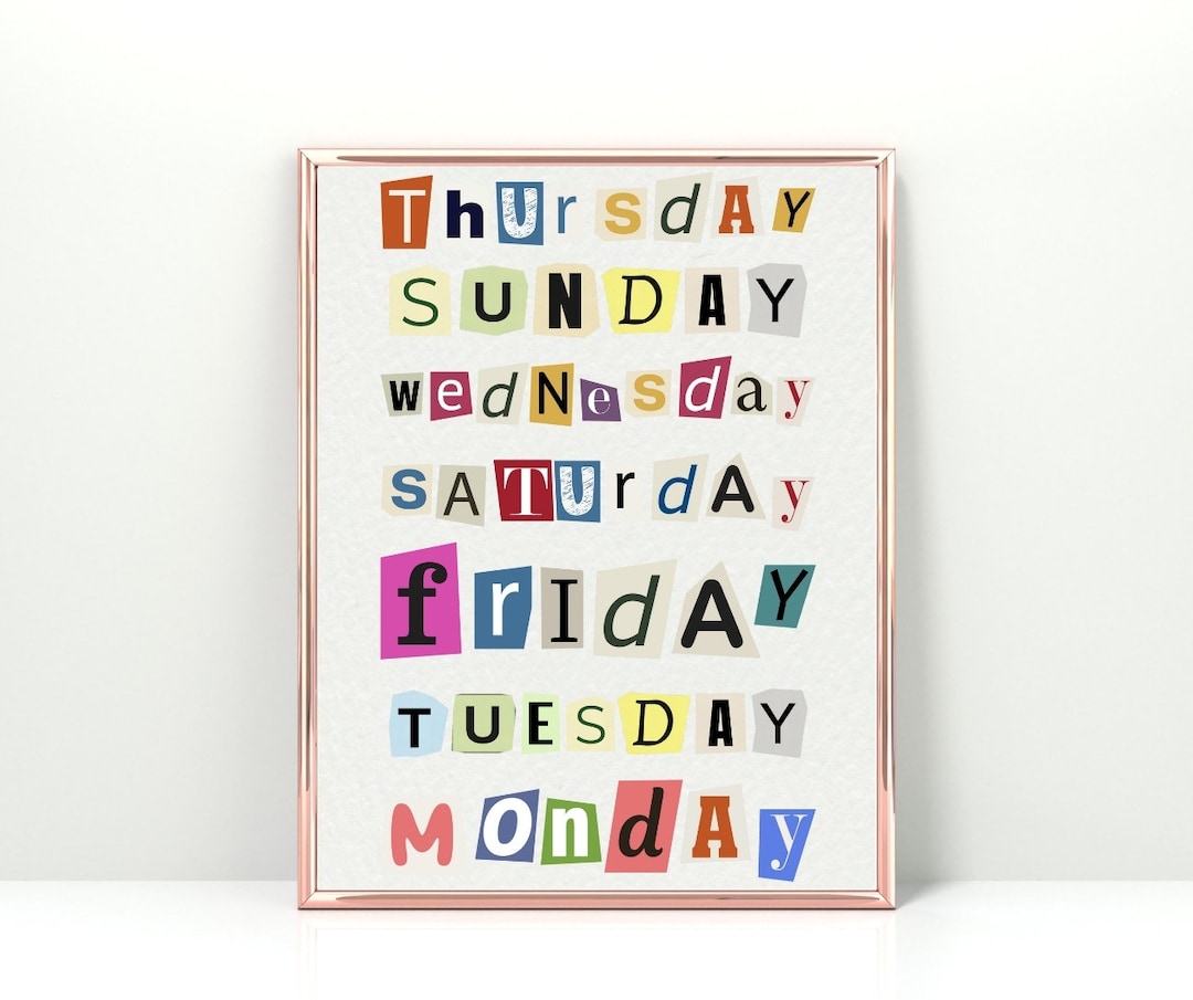 Days of the Week Collage Print Cute Vintage Home Decor Funky Retro Wall ...