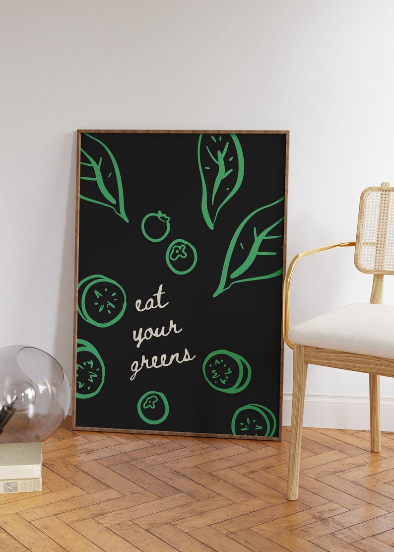 Eat Your Greens Print Funny Vegetable Poster Aesthetic Kitchen Decor ...