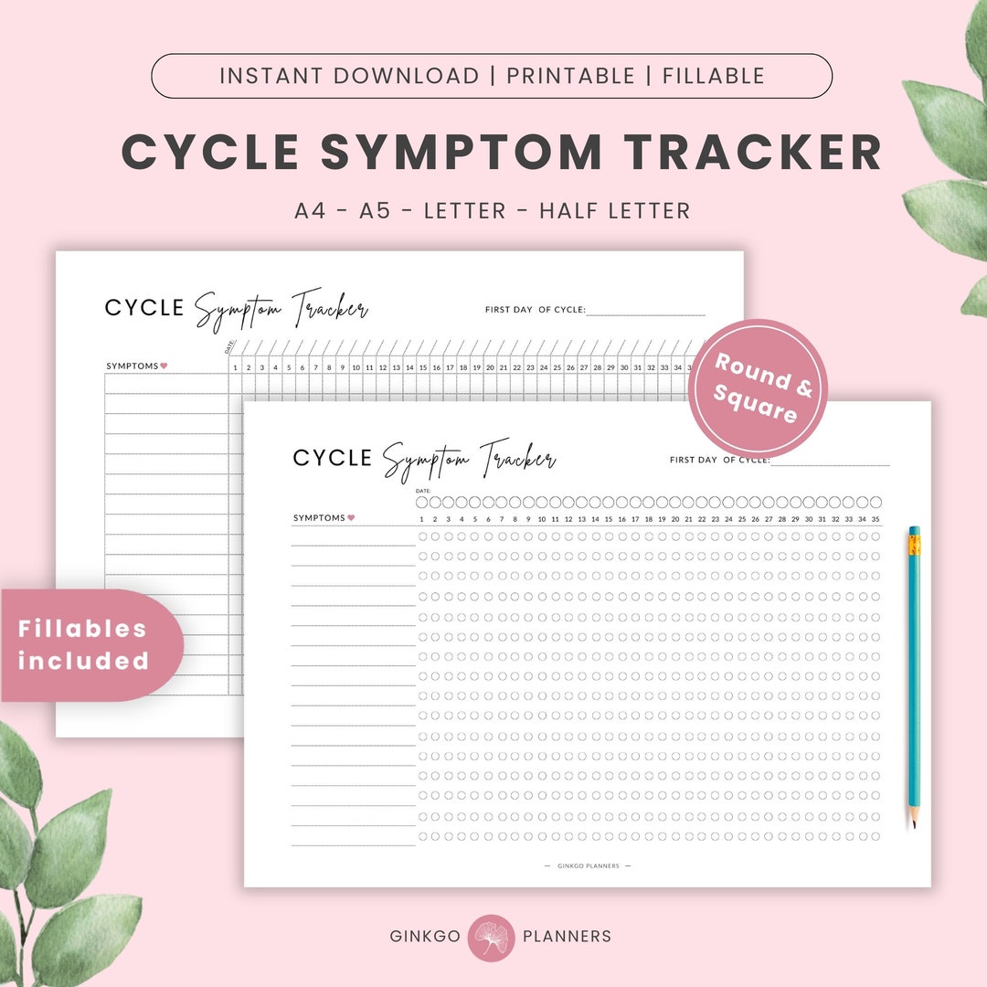 Period Tracker Cycle Symptom Tracker Printable and Fillable, Period ...