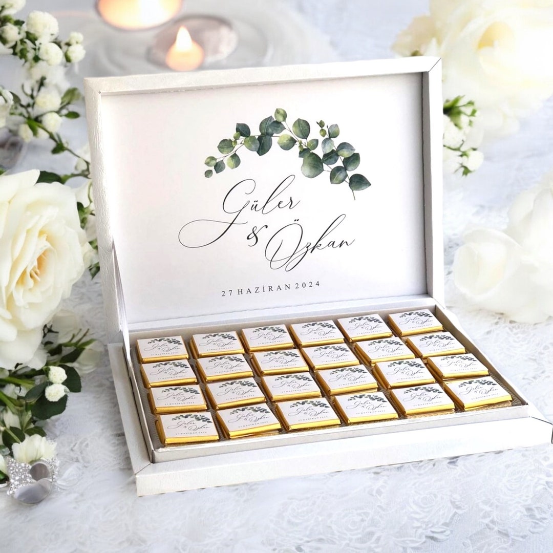 50 Pcs Boxed Wedding Chocolates Favors for Guest, Custom Chocolate Bar ...