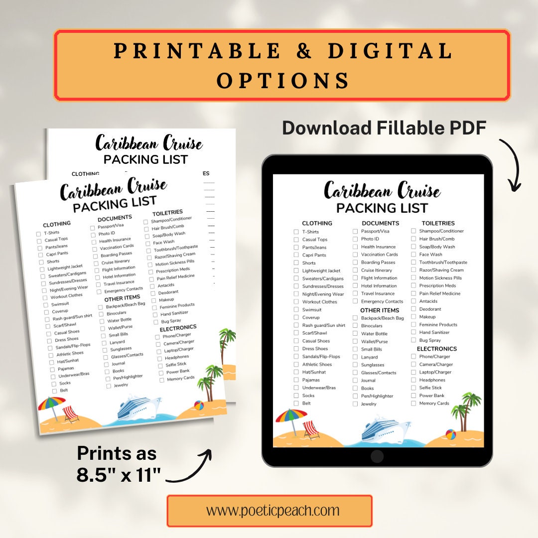 Ultimate Caribbean Cruise Packing List - Printable PDF Travel Vacation ...