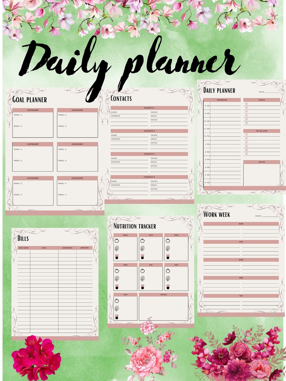 Printable Daily Planner, Weekly Planner, Shopping List, Cleaning ...