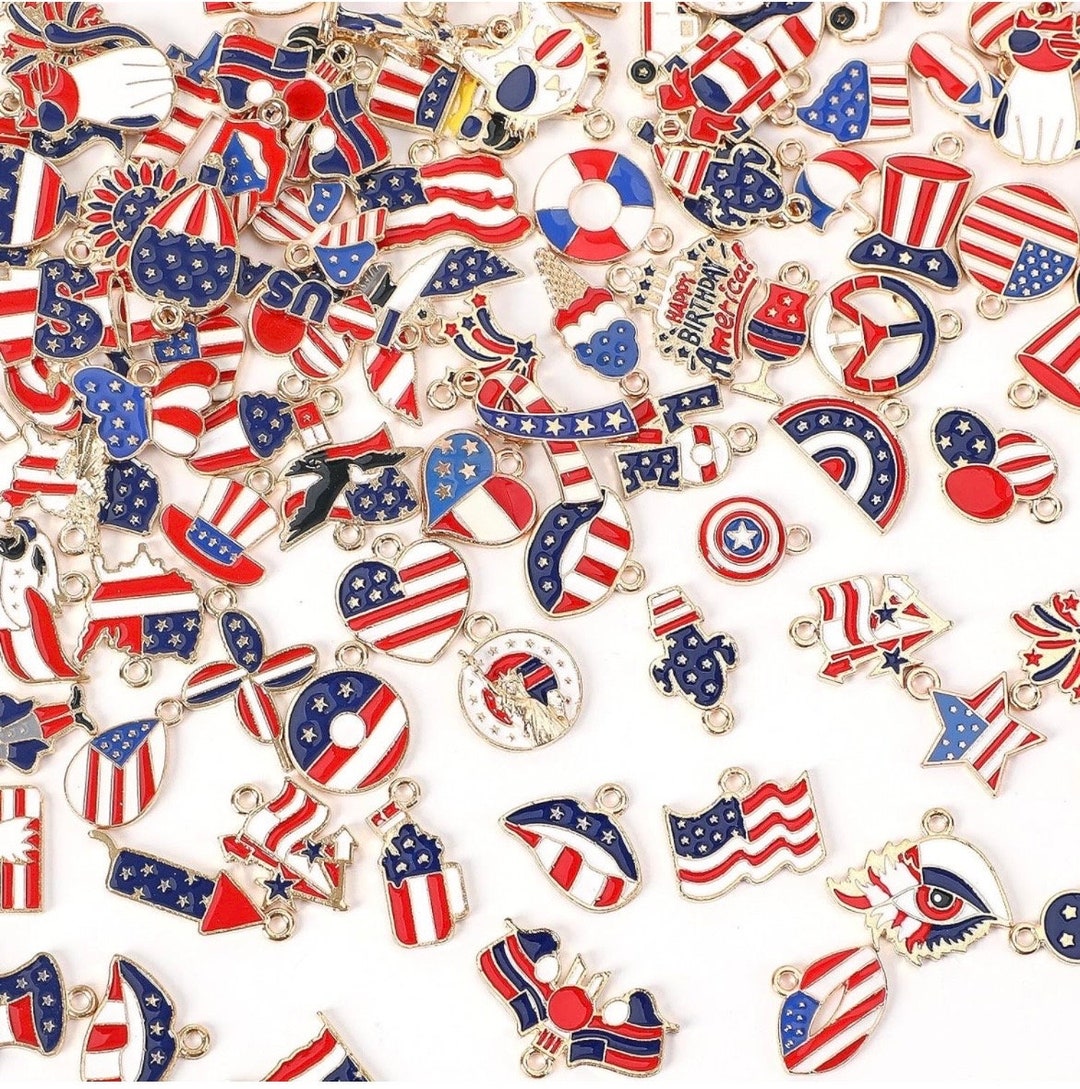 120 Pcs 4 July Charms, Patriotic Memorial Day Charms, 4th of July ...