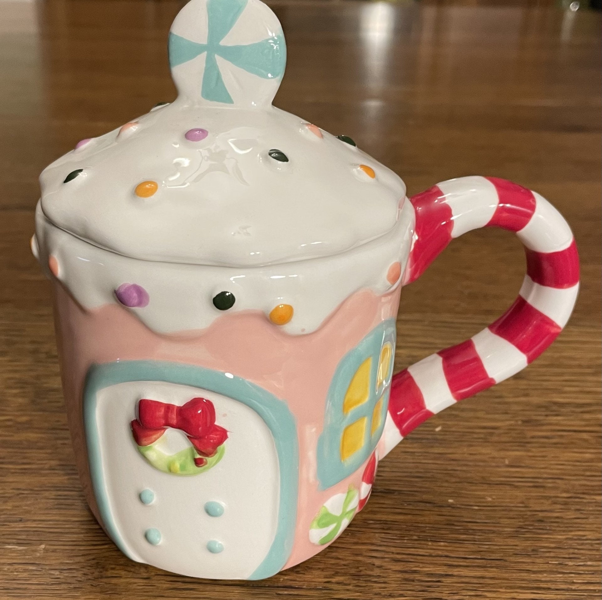 Holiday Mug With Lid | Covered Candy Cane House Cup | Hot Cocoa Mug ...
