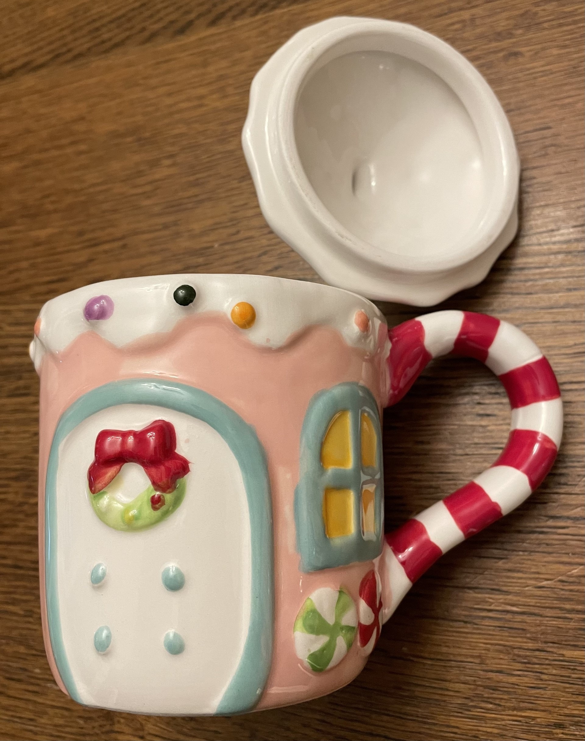 Holiday Mug With Lid Covered Candy Cane House Cup Hot Cocoa Mug ...