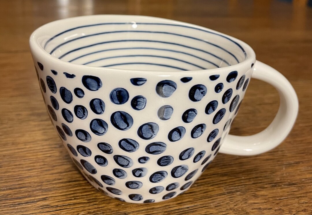 Modern Blue Dot Mug | 14 Oz Circles & Dots Coffee Cup | - Etsy