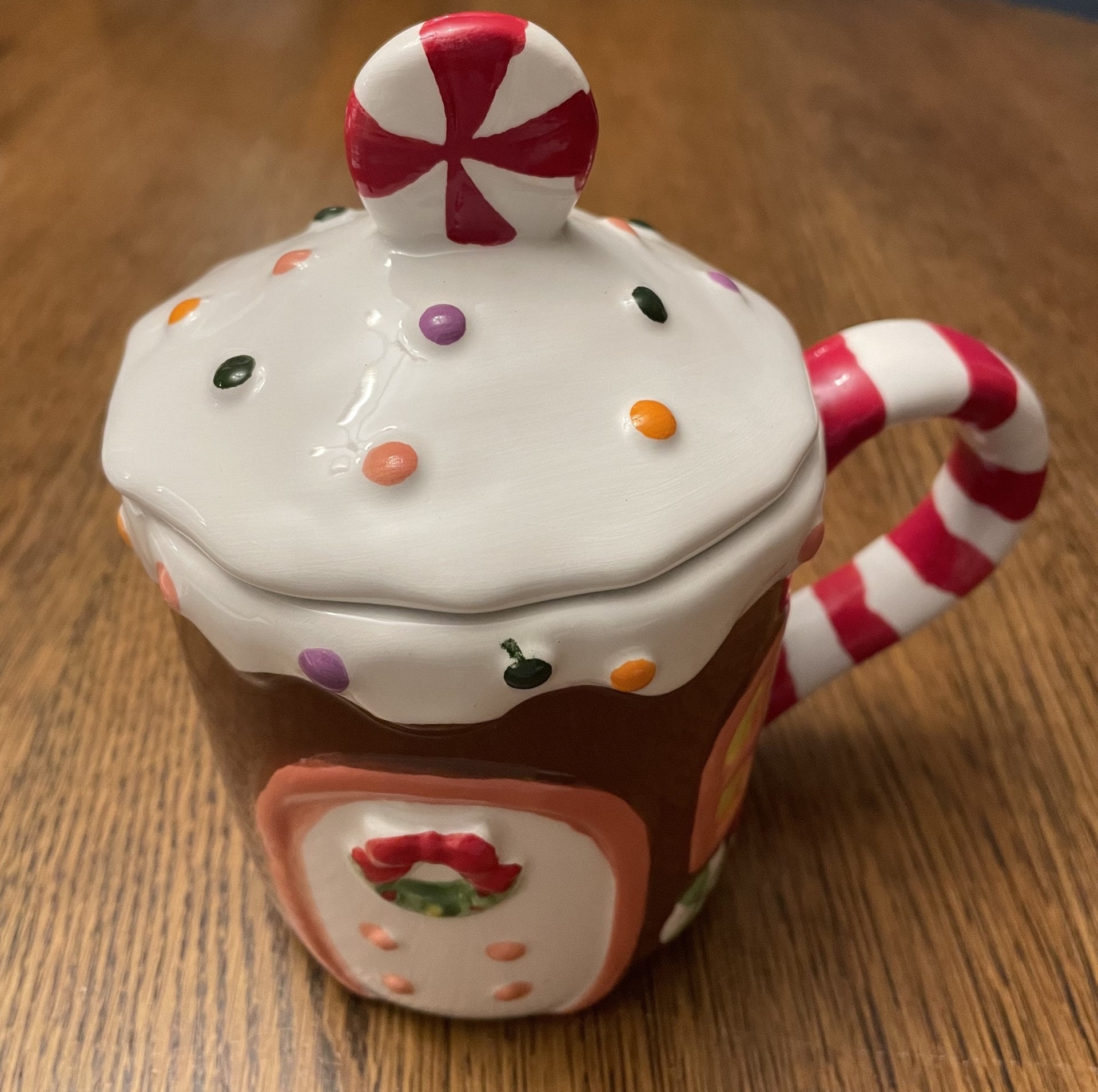 Holiday Mug With Lid | Covered Candy Cane House Cup | Hot Cocoa Mug ...