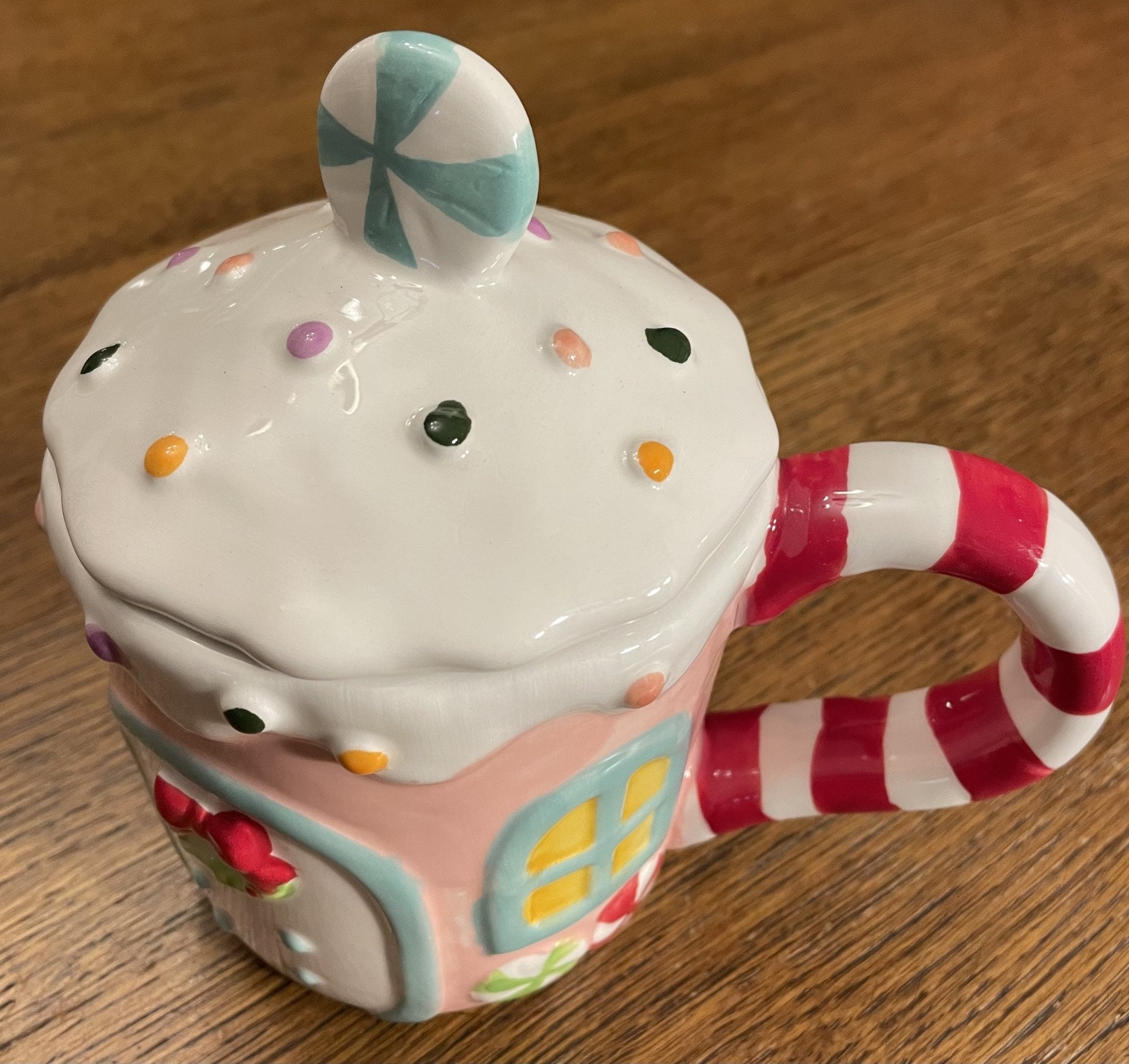 Holiday Mug With Lid Covered Candy Cane House Cup Hot Cocoa Mug ...