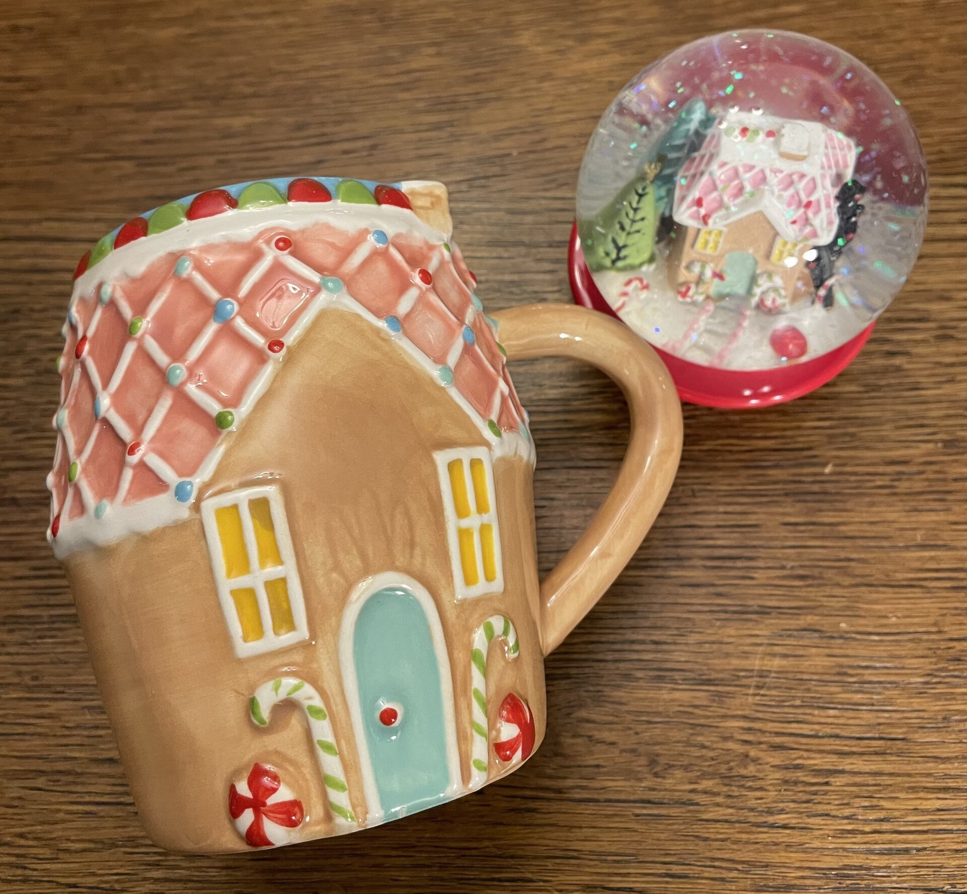 Gingerbread House Mug With Globe Lid Miniature Snow Globe Lid Large Hot ...
