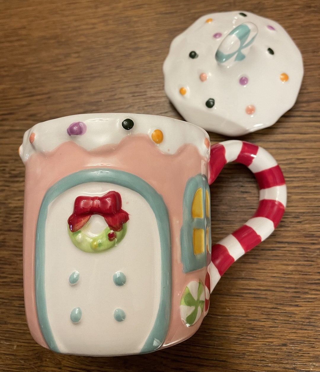 Holiday Mug With Lid | Covered Candy Cane House Cup | Hot Cocoa Mug ...