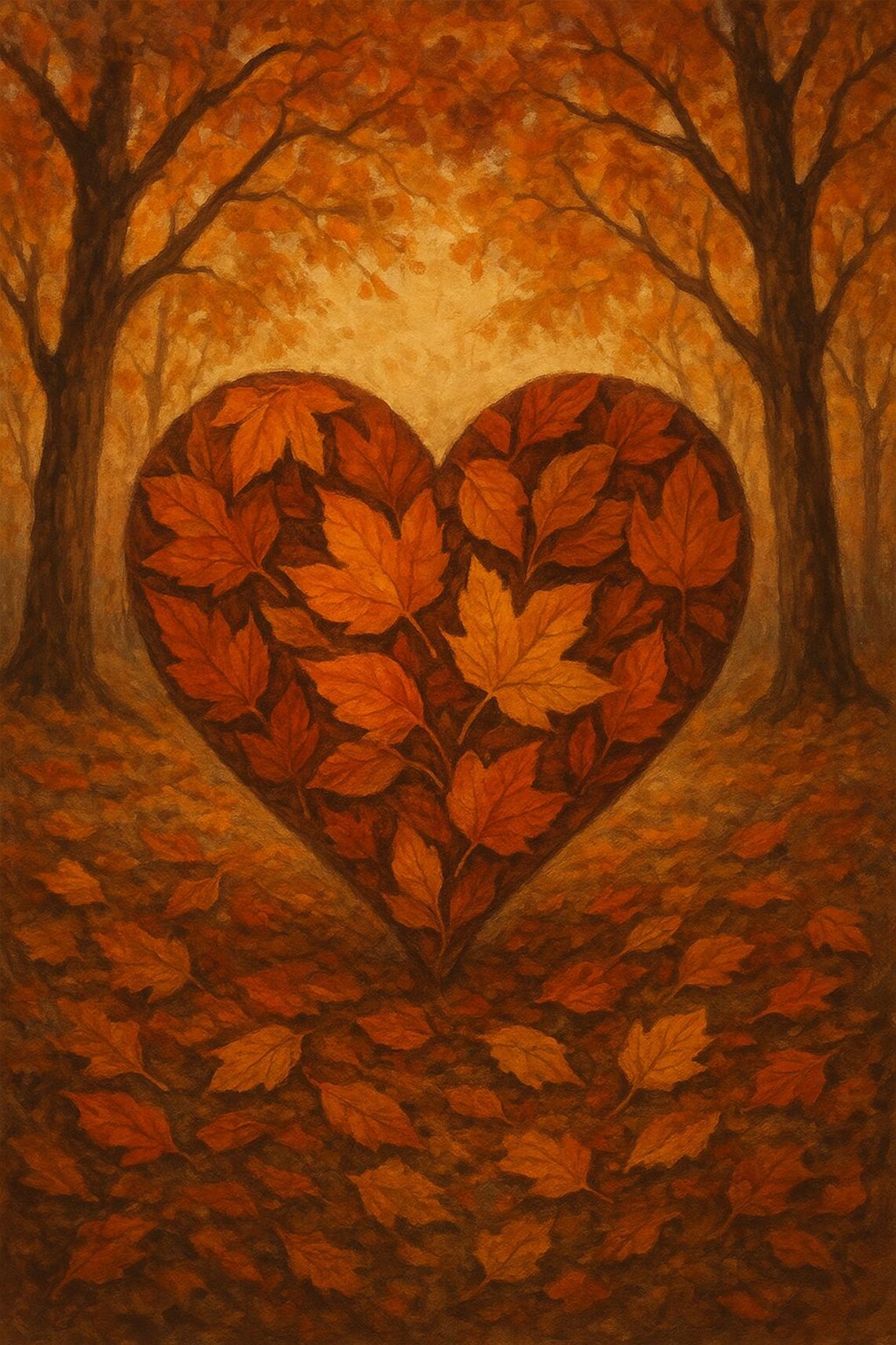 Autumn Heart Art: Fall Leaves, Romantic Wall Decor - Etsy