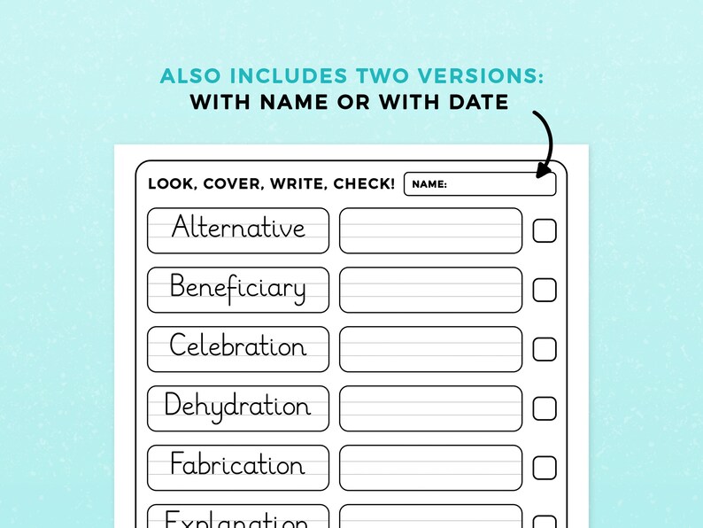 Printable Spelling Worksheets for Kids | 11 Letter Words: 10 Look Cover ...