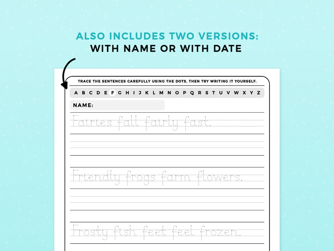 Printable Alphabet Worksheets for Kids | Sentence Tracing: 26 Sheets of ...