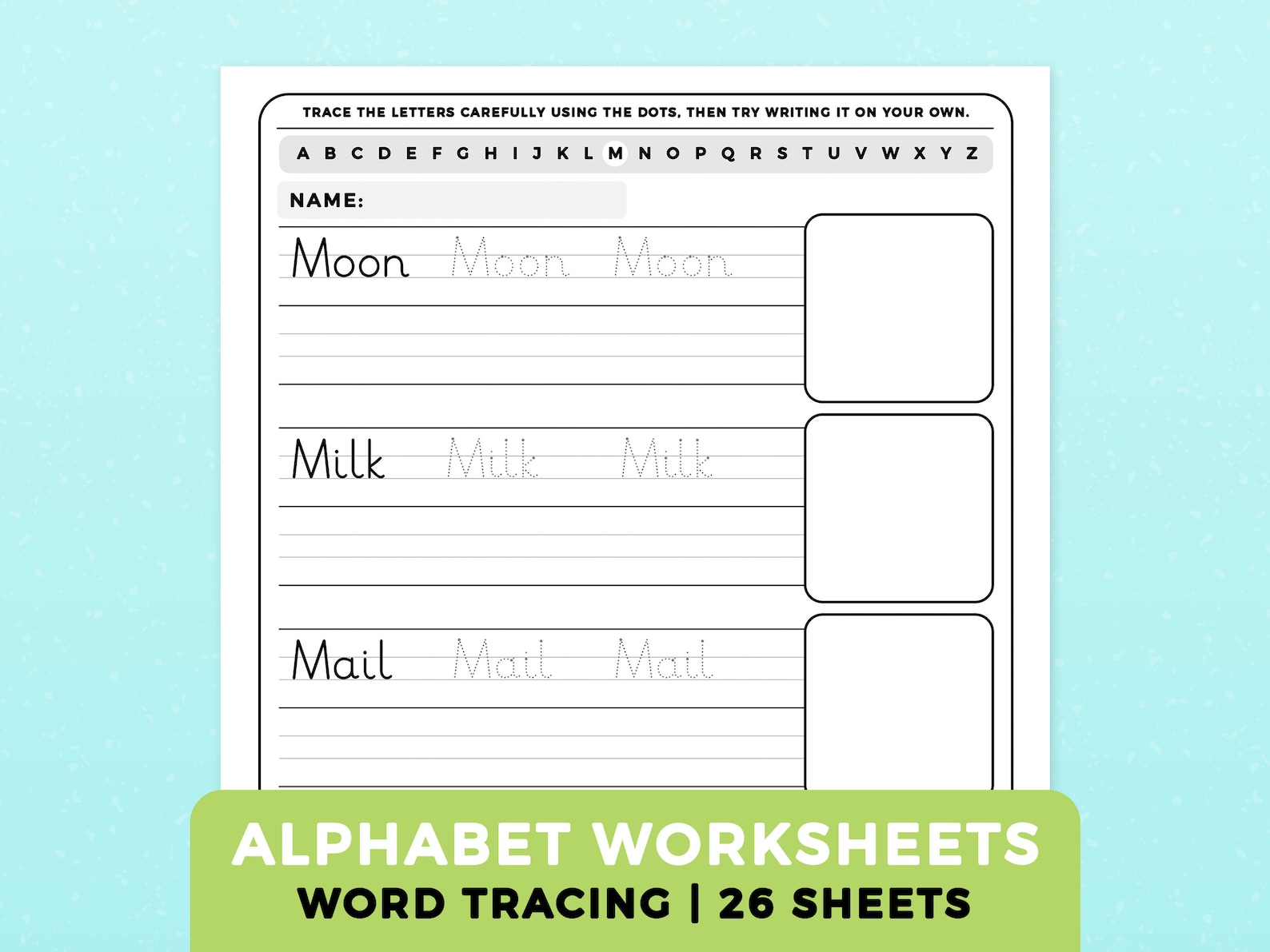Printable Alphabet Worksheets for Kids | Word Tracing: 26 Sheets of ...