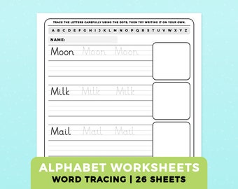 Printable Alphabet Worksheets for Kids Sentence Tracing: 26 Sheets of ...