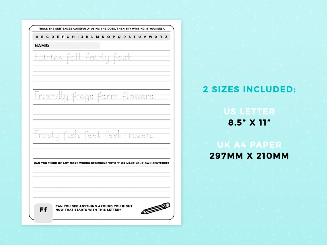 Printable Alphabet Worksheets for Kids | Sentence Tracing: 26 Sheets of ...