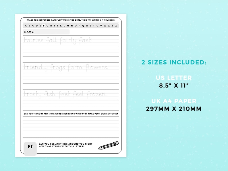 Printable Alphabet Worksheets for Kids | Sentence Tracing: 26 Sheets of ...