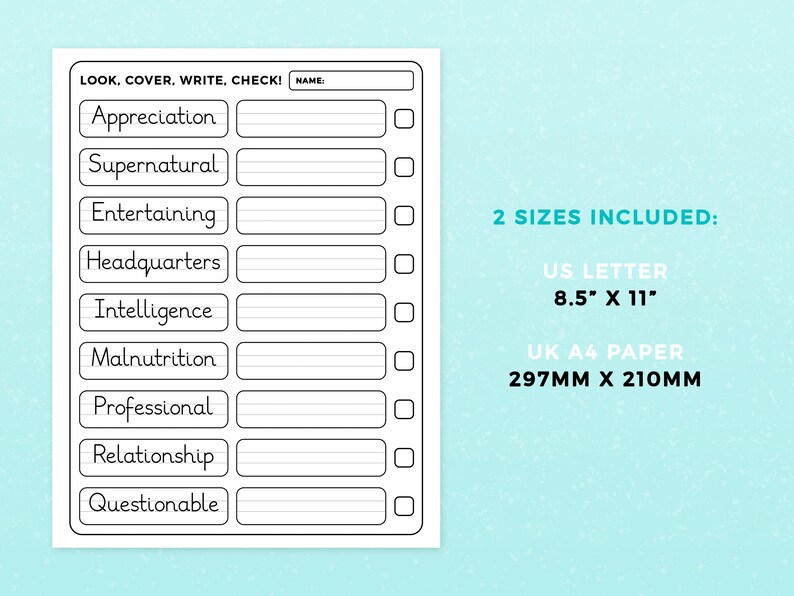 Printable Spelling Worksheets for Kids | 12 Letter Words: 10 Look Cover ...