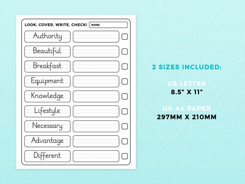 Printable Spelling Worksheets for Kids | 9 Letter Words: 10 Look Cover ...