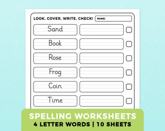 Printable Spelling Worksheets for Kids | 8 Letter Words: 10 Look Cover ...