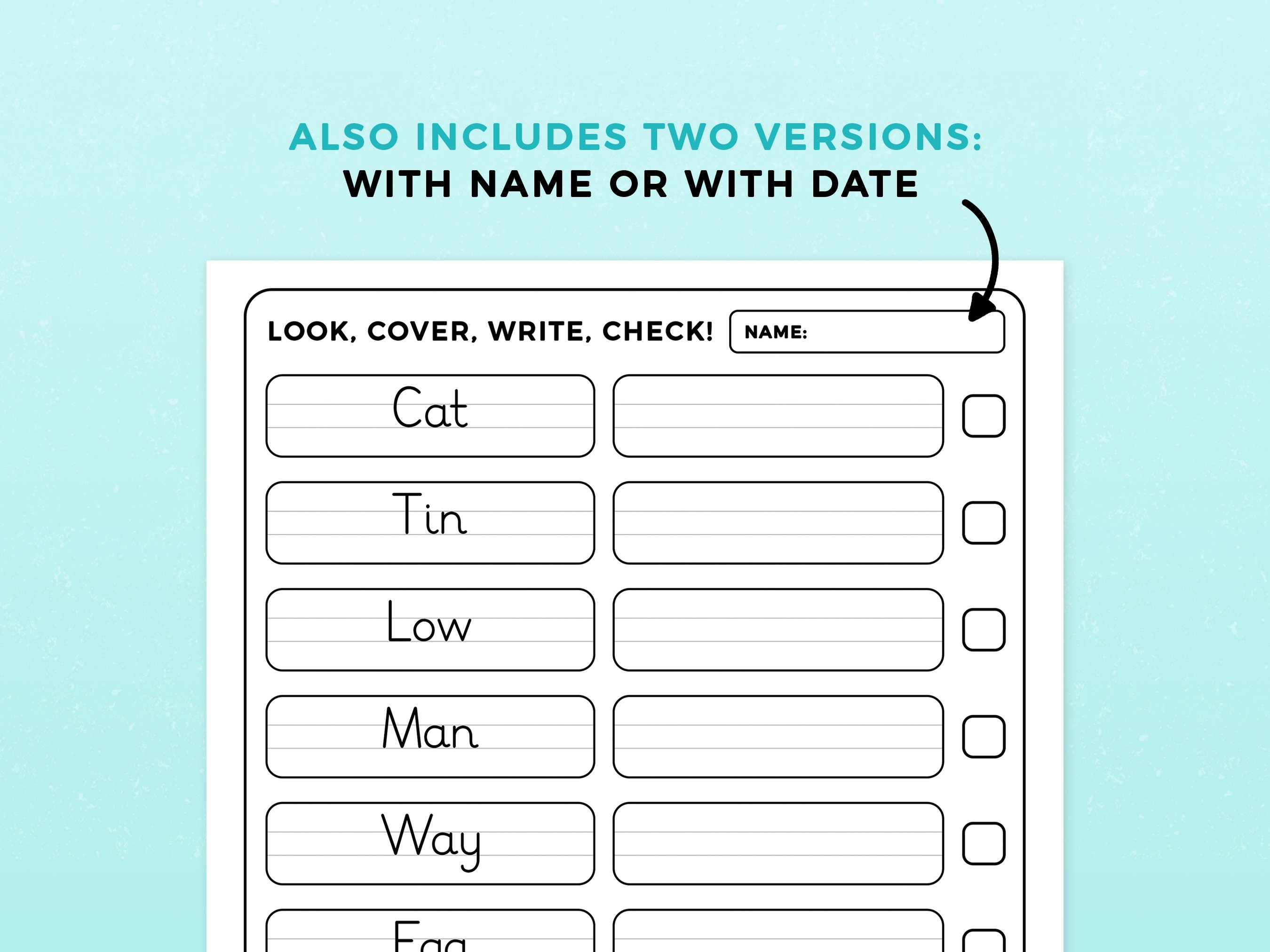 Printable Spelling Worksheets for Kids | 3 Letter Words: 10 Look Cover ...