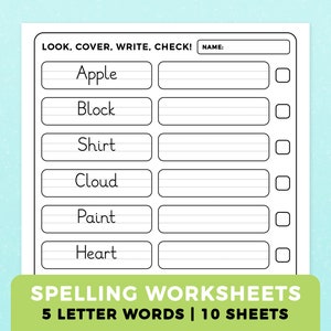 Printable Spelling Worksheets for Kids | 5 Letter Words: 10 Look Cover ...