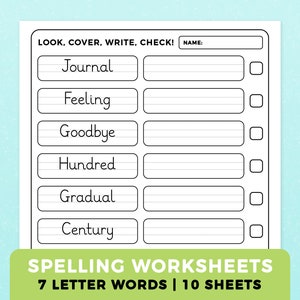 Printable Spelling Worksheets for Kids 7 Letter Words: 10 Look Cover ...
