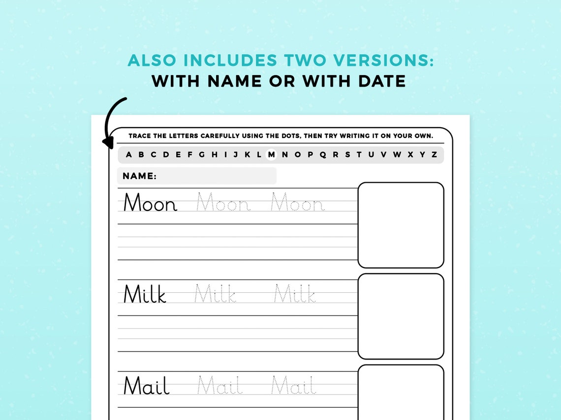 Printable Alphabet Worksheets for Kids | Word Tracing: 26 Sheets of ...