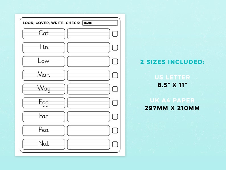 Printable Spelling Worksheets for Kids | 3 Letter Words: 10 Look Cover ...