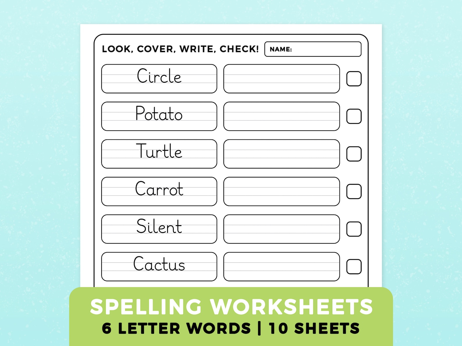 Printable Spelling Worksheets for Kids | 6 Letter Words: 10 Look Cover ...