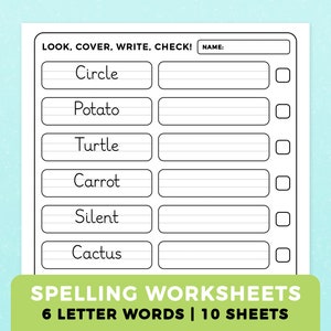 Printable Spelling Worksheets for Kids | 6 Letter Words: 10 Look Cover ...