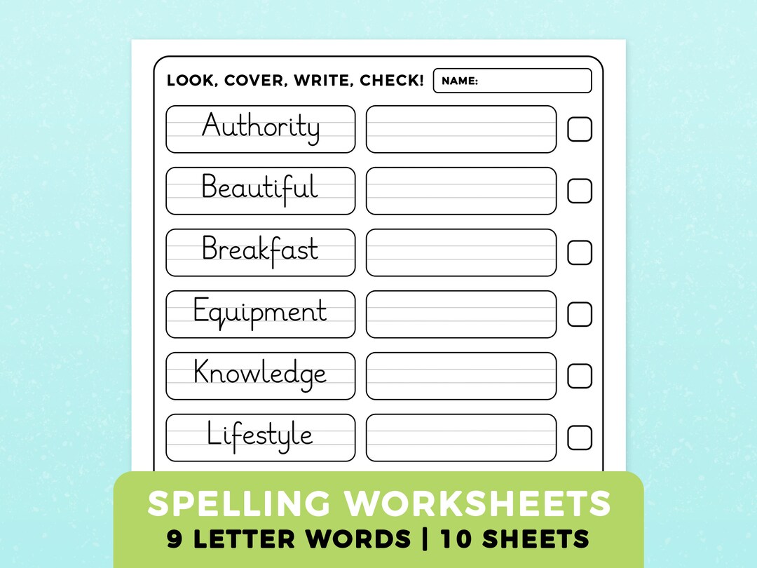 Printable Spelling Worksheets for Kids | 9 Letter Words: 10 Look Cover ...