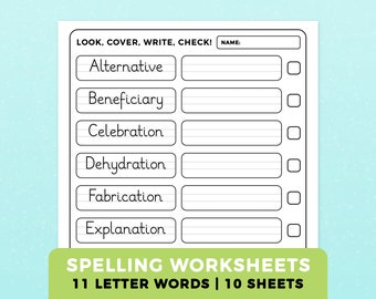 Printable Spelling Worksheets for Kids 8 Letter Words: 10 Look Cover ...