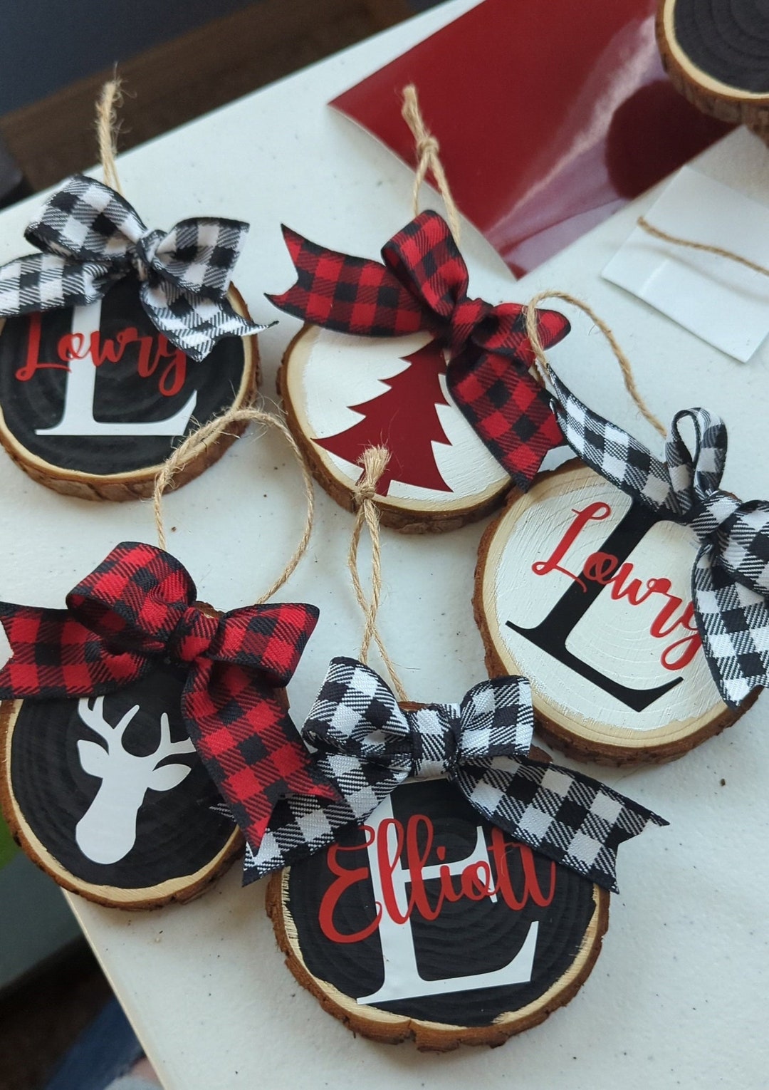 Wood Ornament, Decal, Bows, Christmas - Etsy