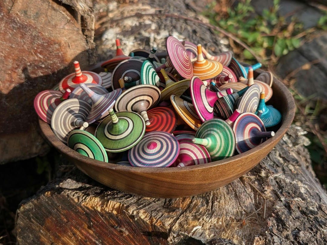 Handmade Colorful Wood Spinning Tops - Etsy
