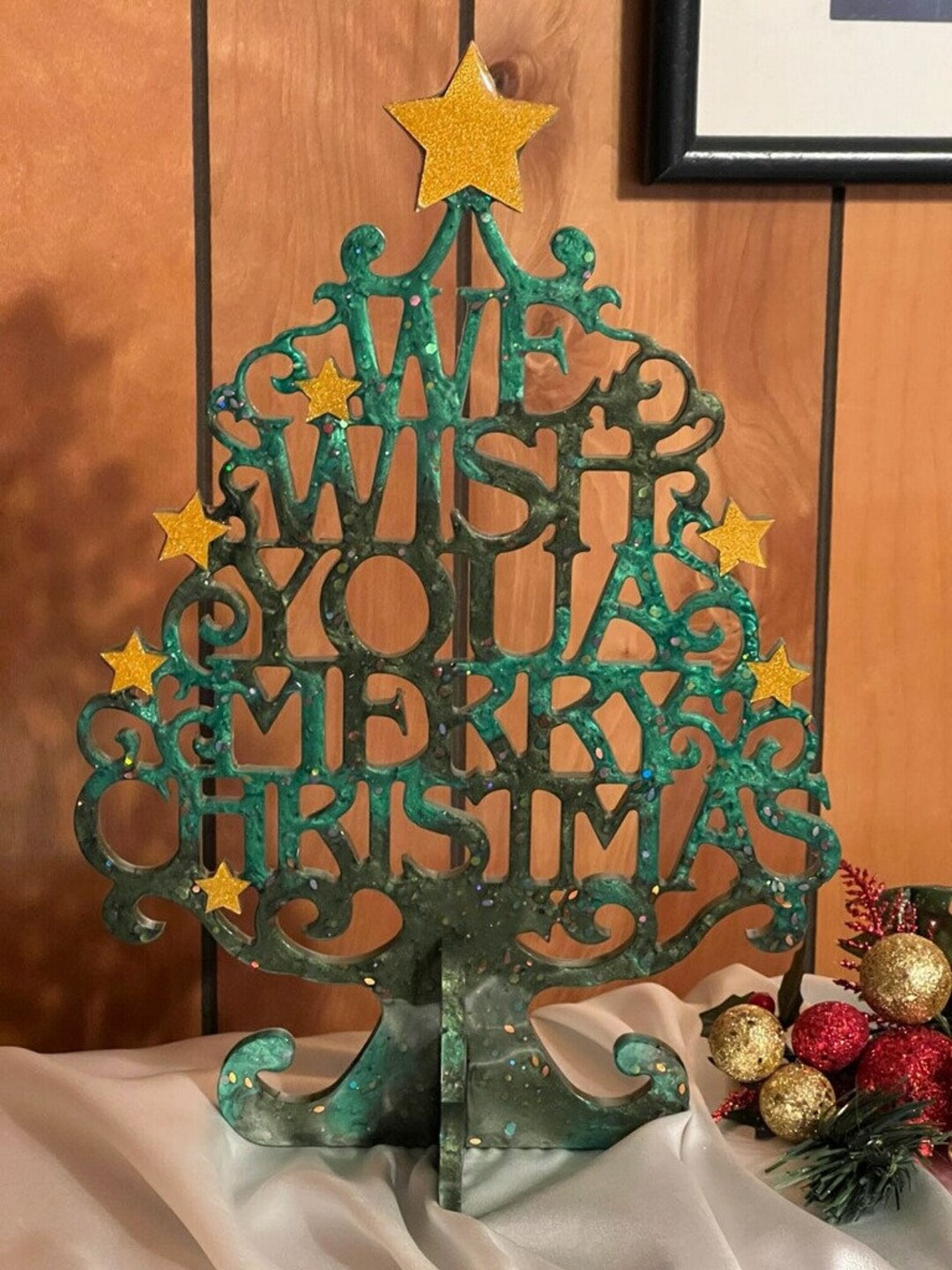 RESERVED We Wish You A Merry Christmas Tree Centerpiece 14 Tall Tree ...