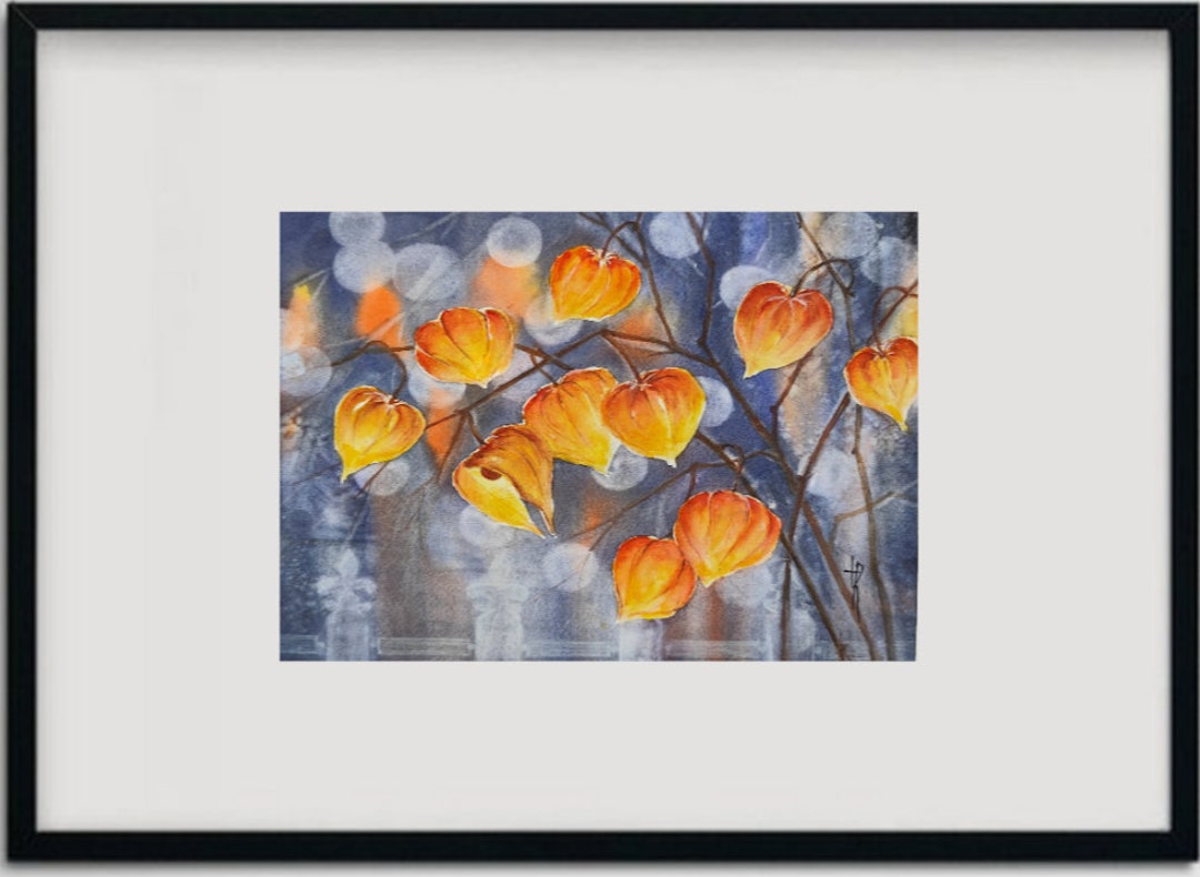 Watercolor Flowers, Physalis Painting, Wild Flowers, Floral Bouquet, Hand Made Picture, Eco Art ...