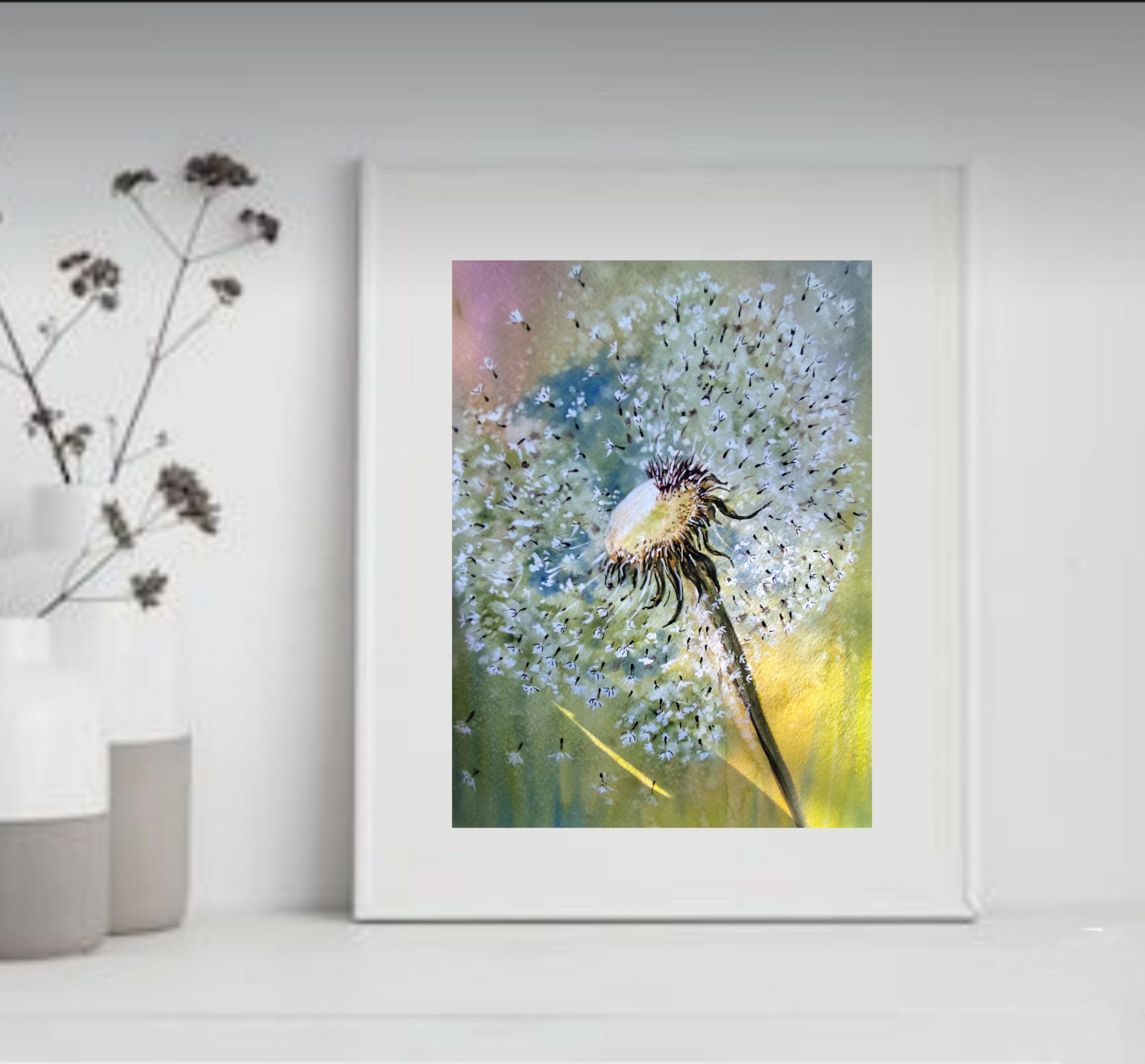 Dandelions Art, Watercolor Painting, Handmade Artwork, Modern Home ...
