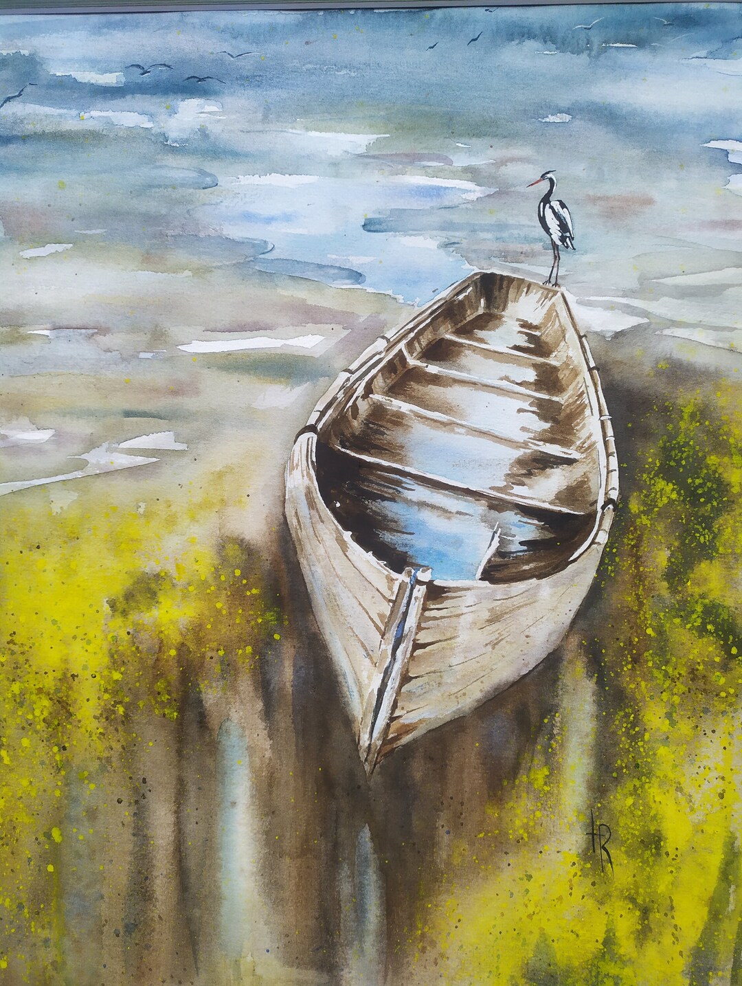 Waterscape Painting, Water and Crane, Mystical Water,original ...