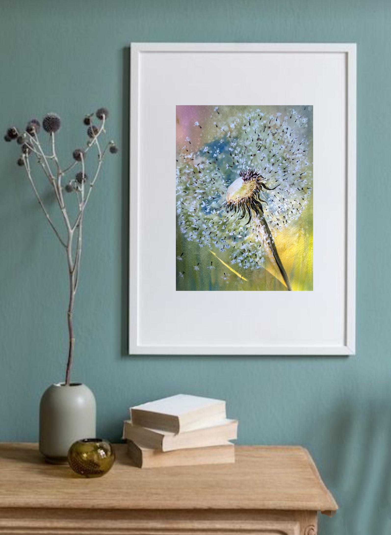 Dandelions Art, Watercolor Painting, Handmade Artwork, Modern Home ...