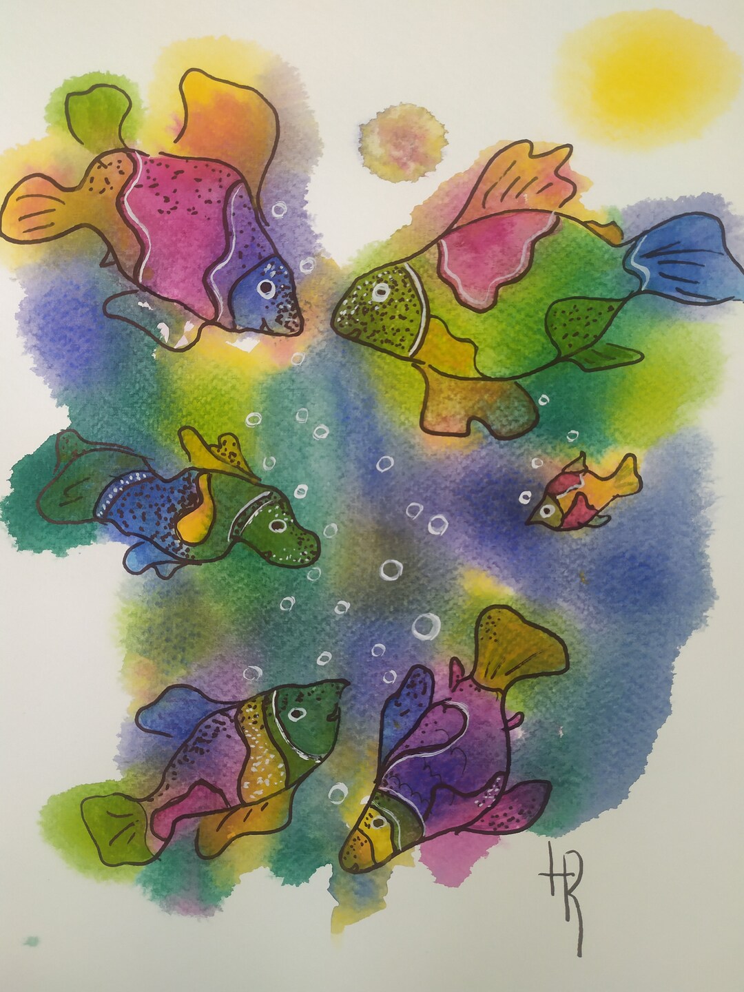 New Magic Fish Art Best Childrens Gift, Watercolor Artwork, Colorful ...