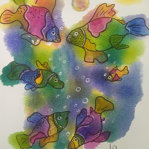 New Magic Fish Art Best Childrens Gift, Watercolor Artwork, Colorful ...
