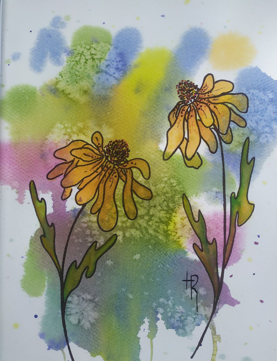 New Colorful Simple Flowers, Watercolor Original Artwork, Handmade ...